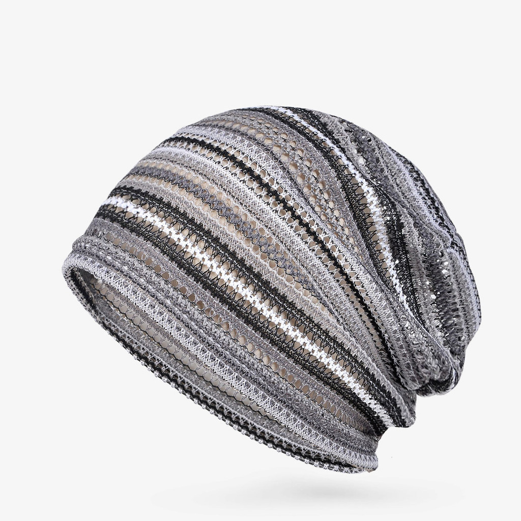 Jual Ladies Summer Striped Knit Beanie Hat Slouchy Style Skullies Multi ...