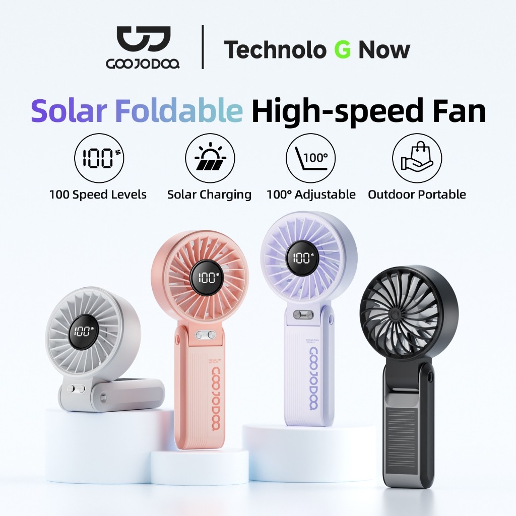 Jual GOOJODOQ Solar Power Mini Fan 4000 mAh Foldable Handheld Turbo Jet ...
