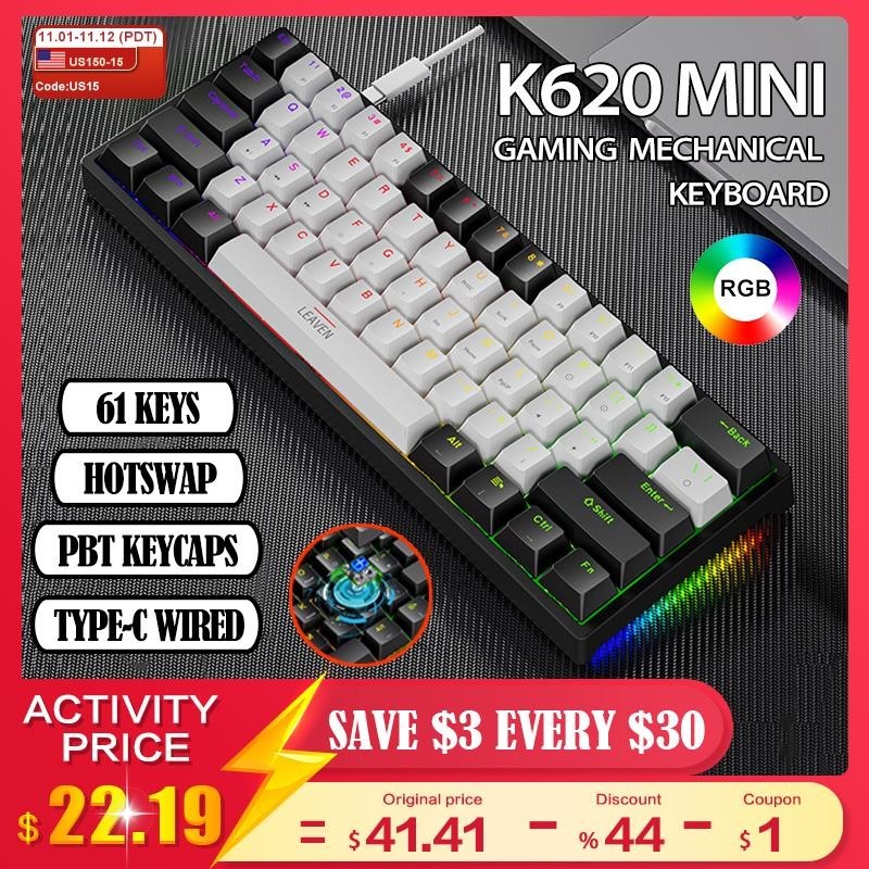 Jual K620 Mini Gaming Mechanical Keyboard 61 Keys RGB Hotswap Type-C ...
