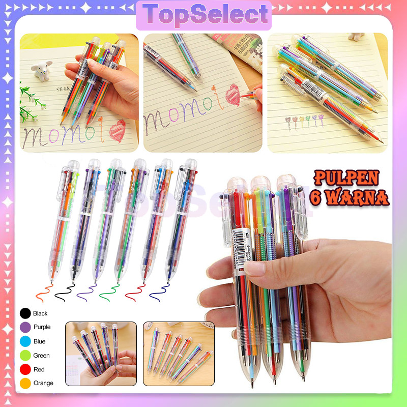 Jual Six Color-in-One Best Stationary Pen/Pulpen 6 Warna Transparan Pen ...