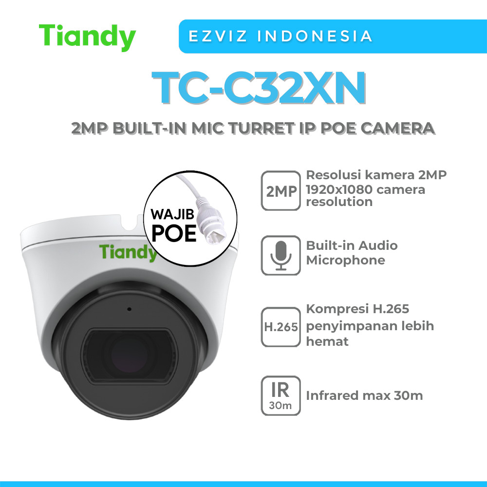 Jual TIANDY TC-C32XN 2MP BUILT-IN MIC TURRET IP POE CAMERA | Shopee ...