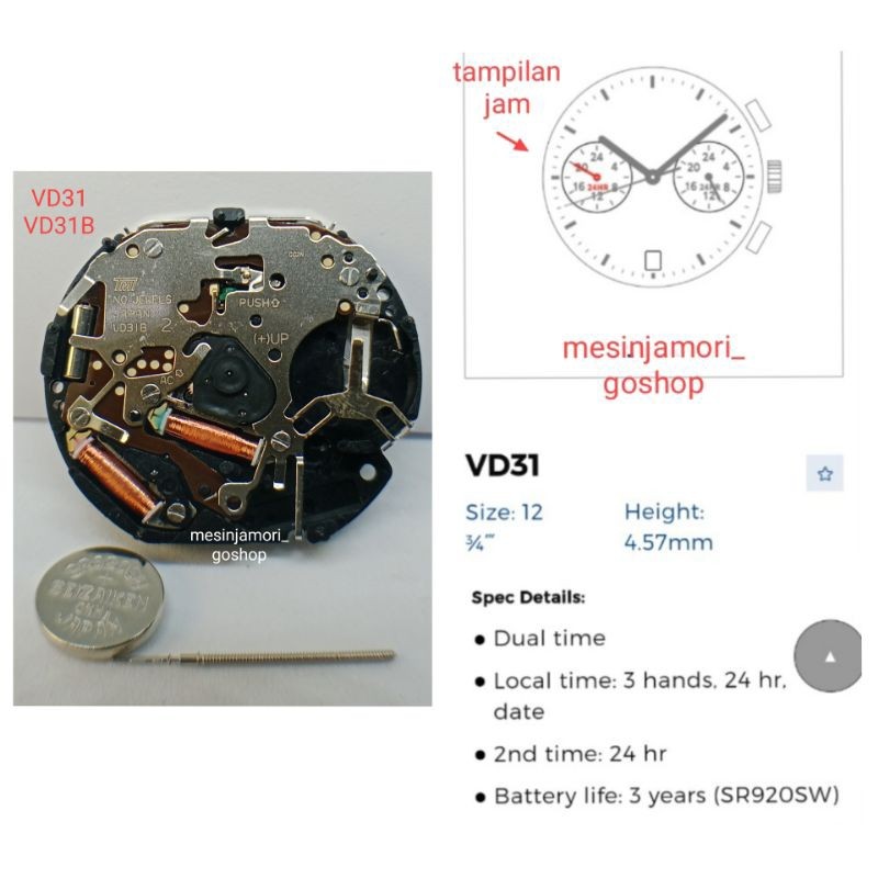 Jual mesin jam VD31 VD31B VD32 VD32B VD33 VD33B original | Shopee Indonesia