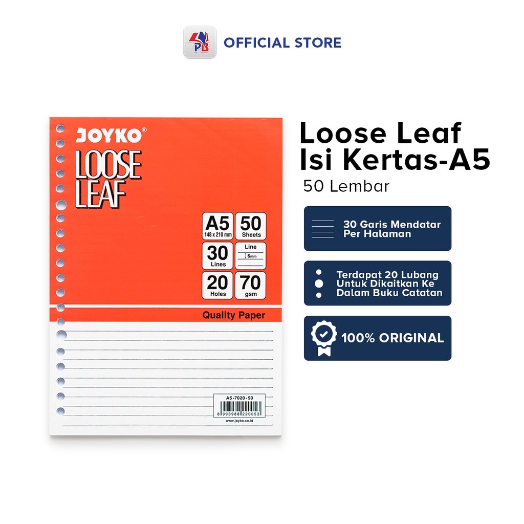 Jual Loose Leaf A5 Bergaris Joyko 20 Lubang Isi Kertas File Binder 50 Lembar / PB EDUKASI ANAK ...