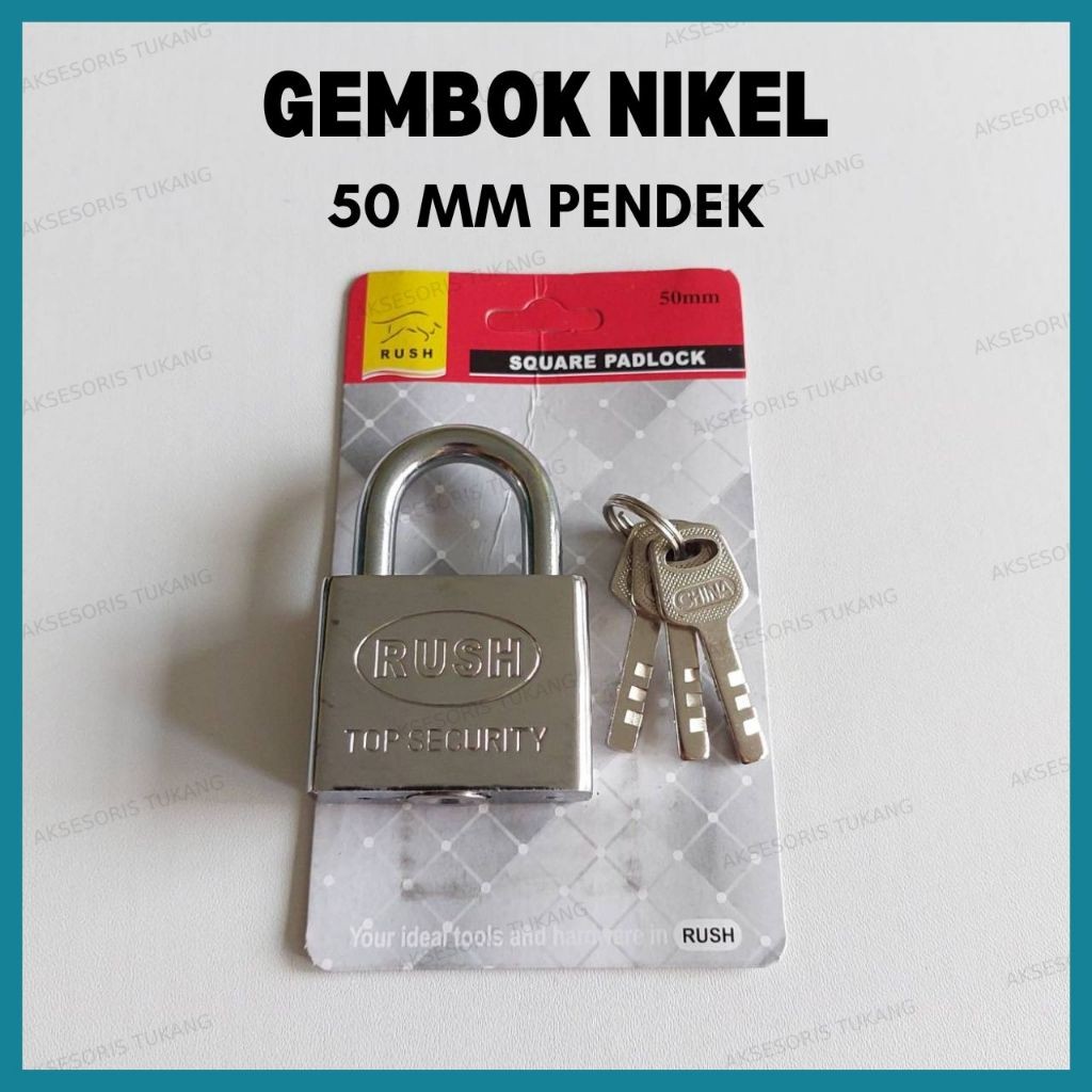 Jual Gembok Nikel Pintu Pagar 50 mm Pendek Rush / Gembok Nekel 50mm ...