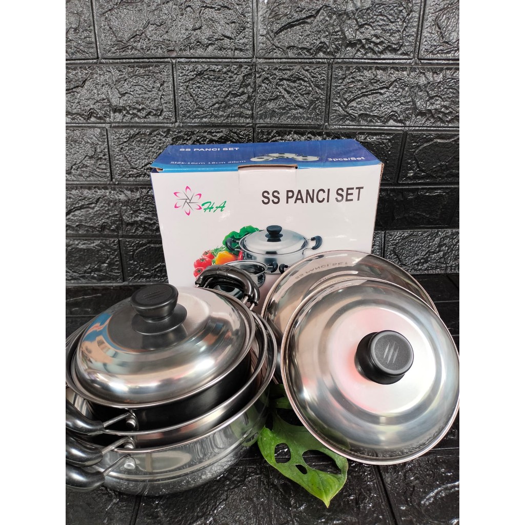 Jual Panci set stainless 3 in 1 kuping / panci set stainless / panci ...