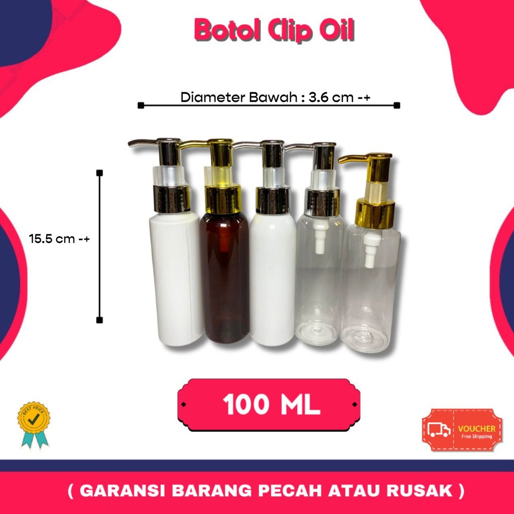 Jual Botol Pump Luxury Clip Oil 100ml Gold Silver | Botol BR RF Kosmetik Skincare 100 ml ...