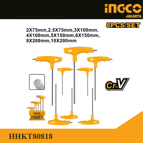 Jual Kunci L Model T (T2-T10) 8pcs T-Handle Hex Wrench Set INGCO HHKT80818 | Shopee Indonesia