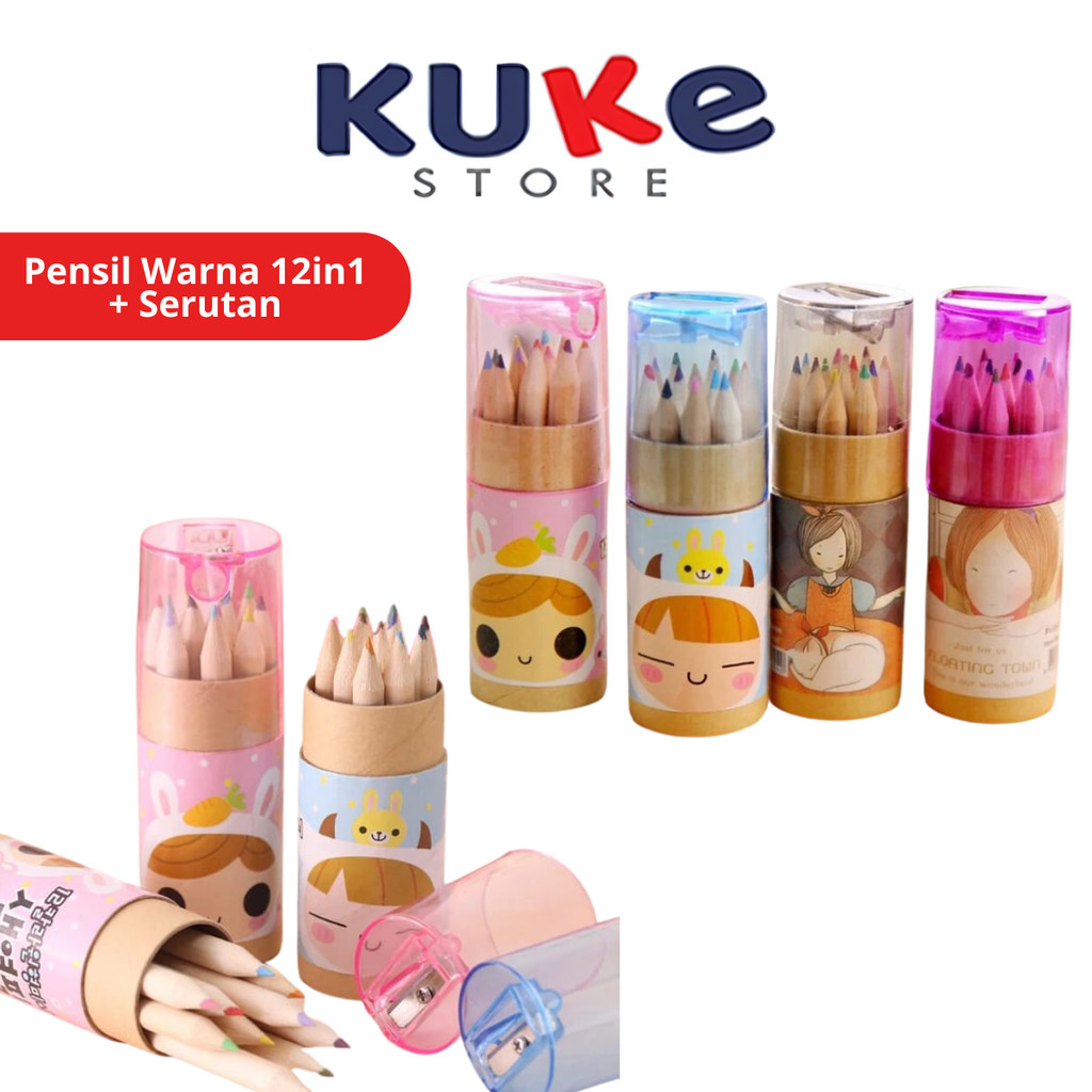 Jual Pensil Warna 12in1 + Serutan Karakter Kemasan Tabung / Color ...