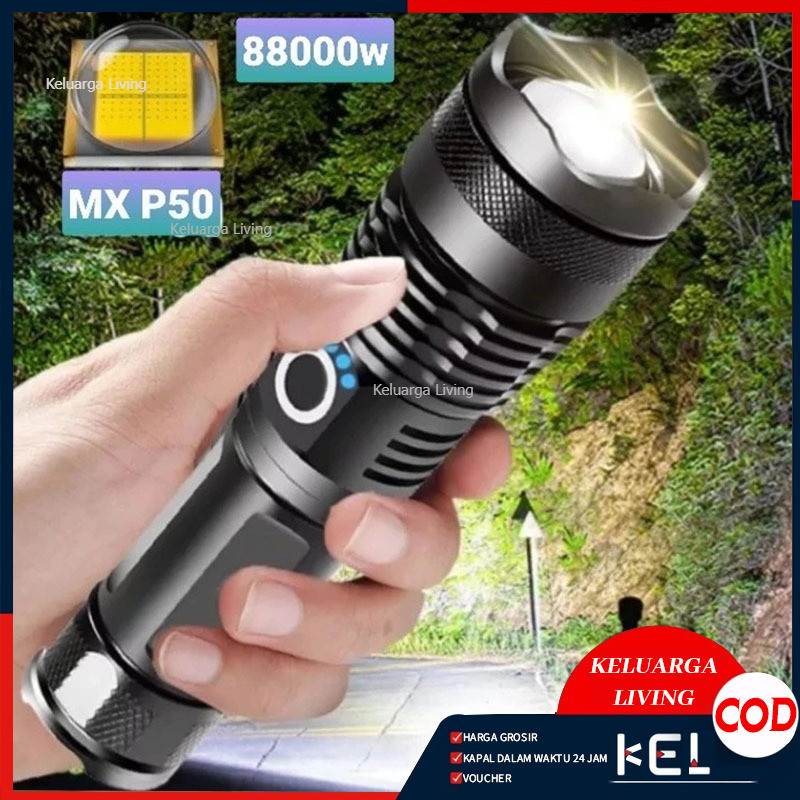 Jual Lampu Senter LED Super Zoom In Out Super Terang Jarak Jauh Cas USB Waterproof Anti Air ...