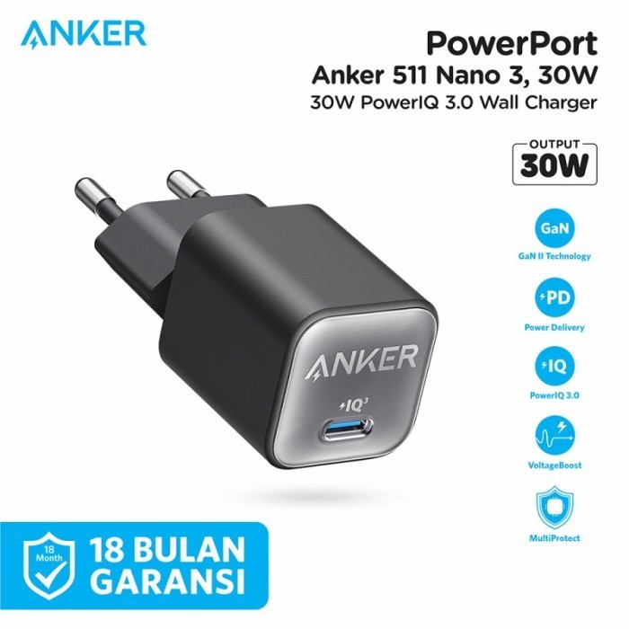 Jual Anker 511 Nano 3 Charger 30W PD PPS 25W USB Type C 27W - A2147 | Shopee Indonesia