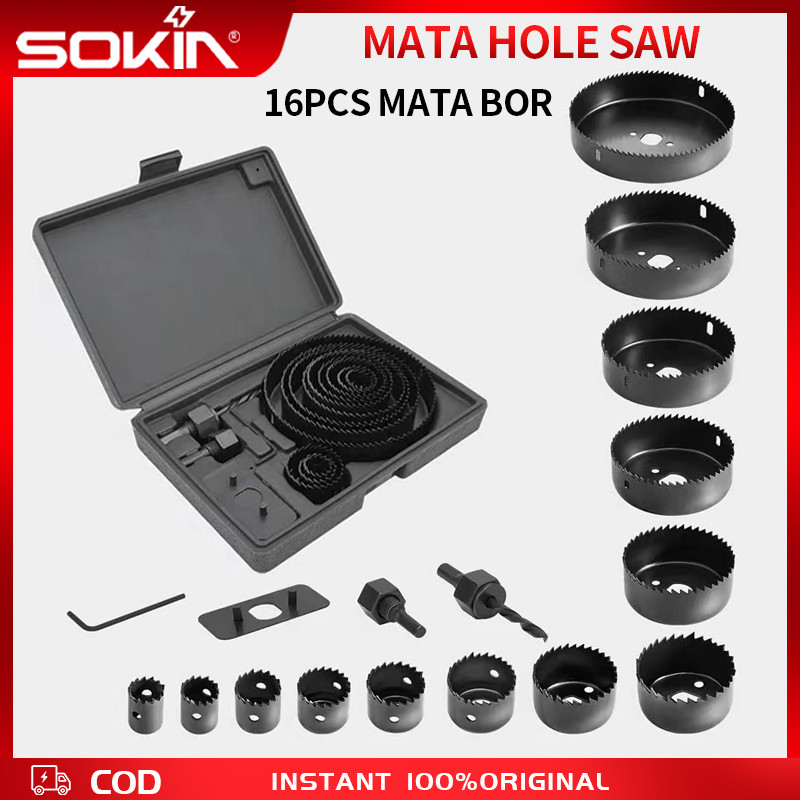 Jual SOKIN 16Pcs Mata bor Hole saw Kit Mata bor set Pelubang Kayu PVC ...
