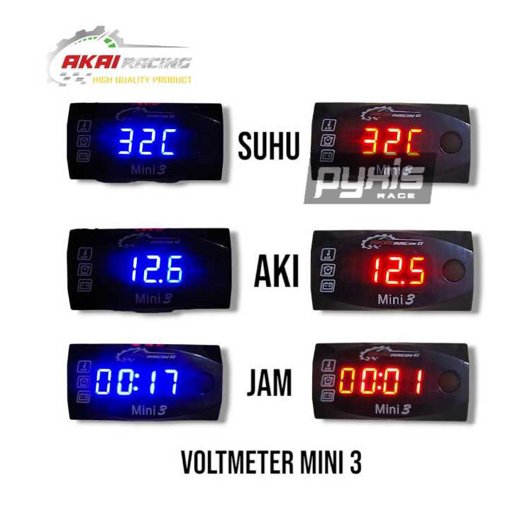 Jual Volt Meter 3 In 1 Suhu Volt Jam Volt Meter Motor VoltMeter Aki Digital Alat Pengukur Aki ...