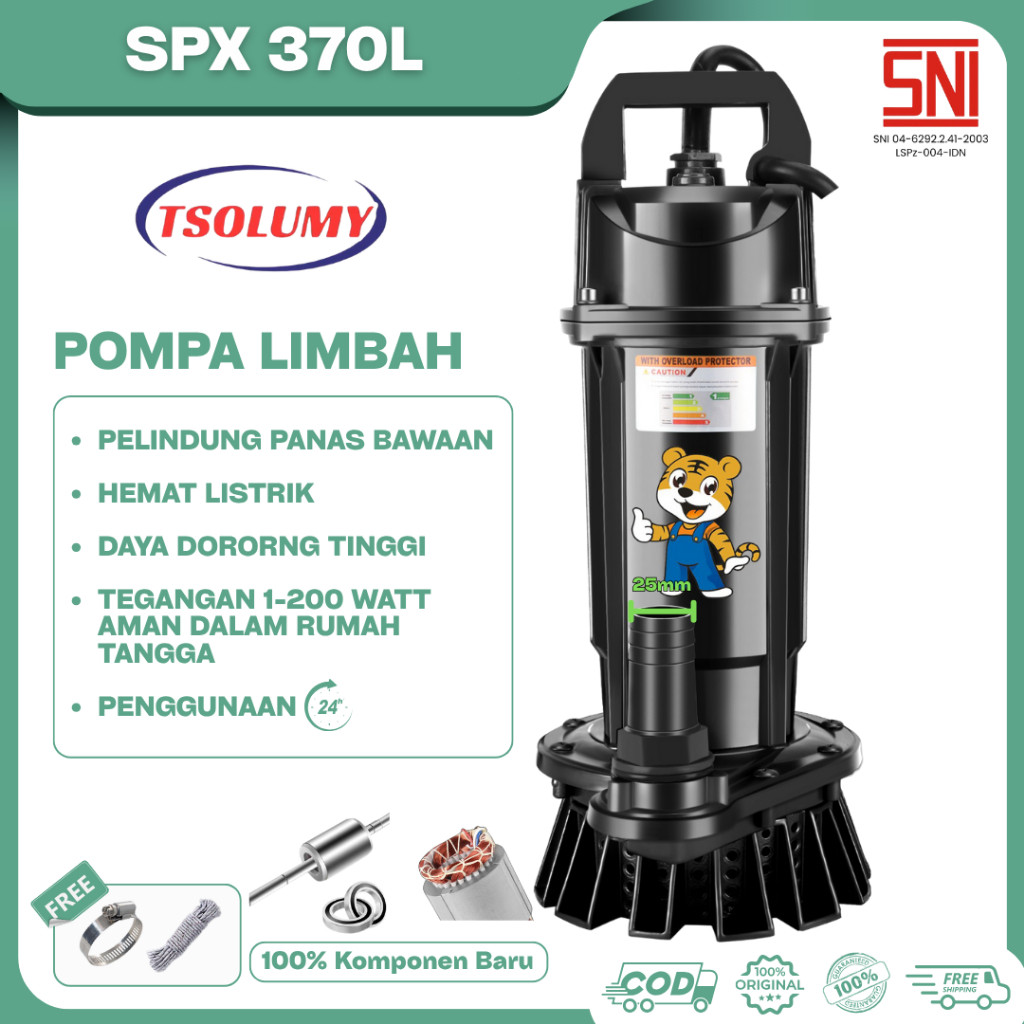 Jual Tsolumy Pompa Celup Air Bersih Kotor SPX-370L 1 inch 220V Pompa ...