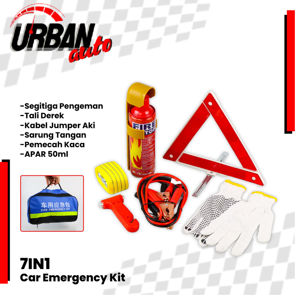 Jual Car Emergency Kit Keselamatan Mobil 7 in 1 Segitiga Pengaman Mini ...