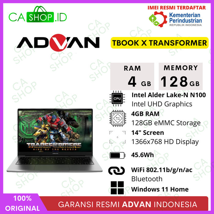 Jual Laptop Advan TBOOK X TRANSFORMER 4GB 128GB Notebook Intel N100 ...
