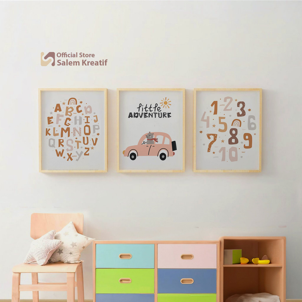 Jual Paket 3 PCS Poster Bingkai Kayu A4 Alphabet Poster, Educational ...