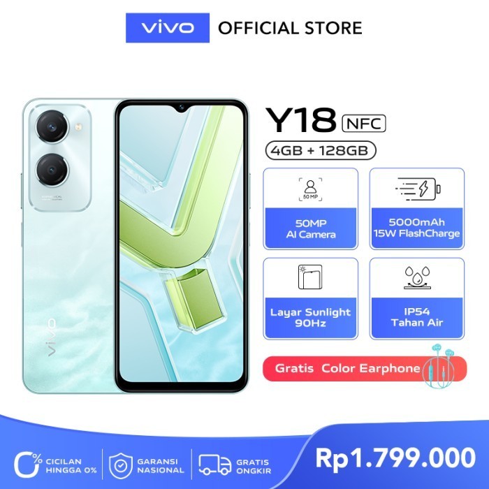 Jual vivo Y18 (4/128) - NFC Multifunctions, 50MP AI Camera, 5000 mAH+ ...