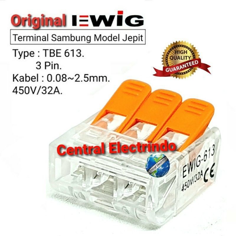 Jual Terminal Block Sambung EWIG 3Pin Max 2.5mm 32A 450V Model Jepit ...