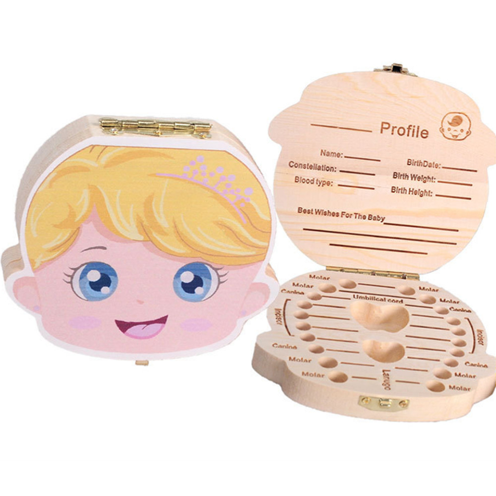 Jual Wooden Baby Kids Tooth Storage Box English/Spanish/French/Russian ...