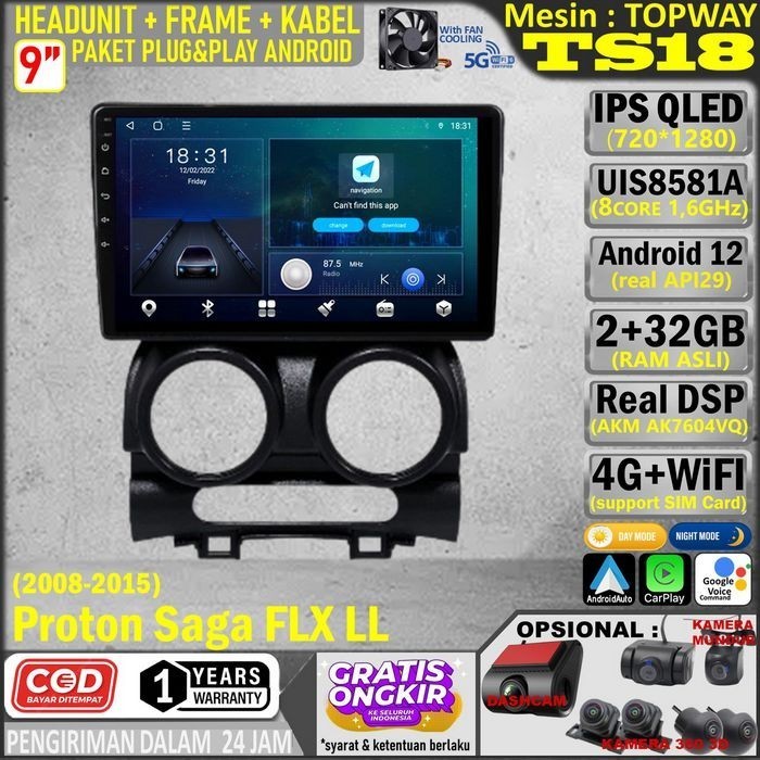Jual Paket Headunit Android 9 inch + Frame + Soket PNP Proton Saga FLX LL Topway TS18 UIS8581A ...