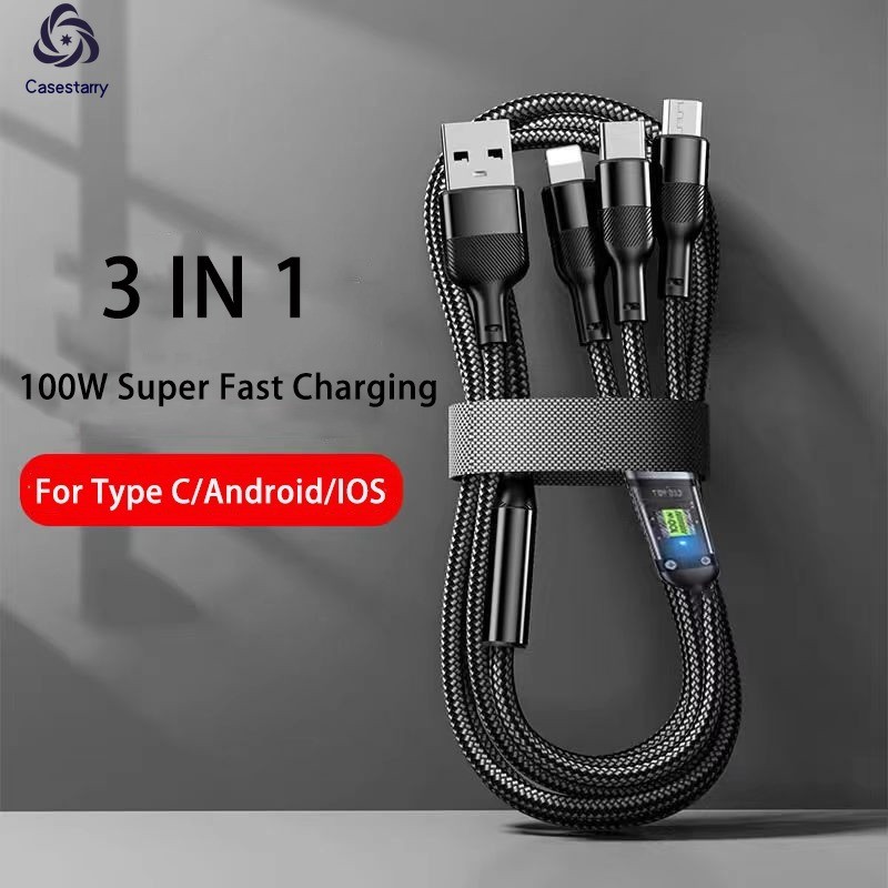 Jual Pasevin Kabel Data Kabel Weave Pattern Black 3 in 1 Lightning 100W ...