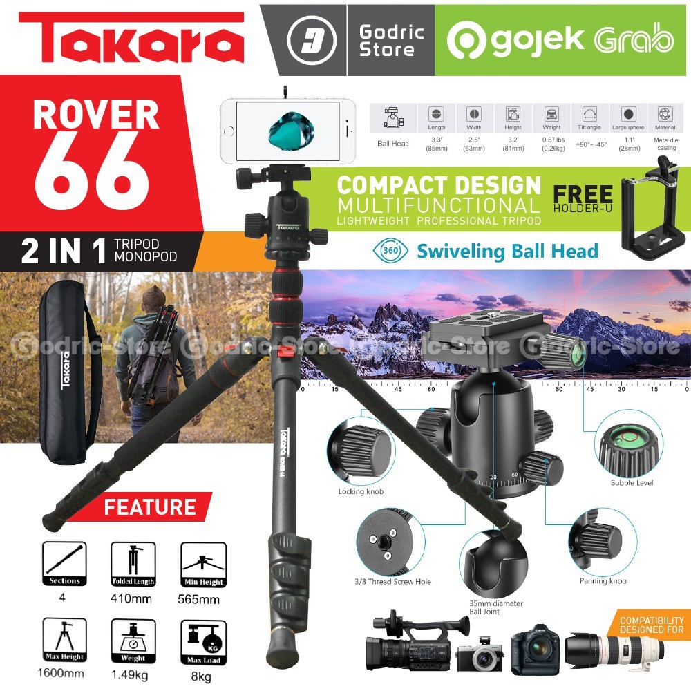 Jual Takara Rover 66 Tripod With Holder U & Bag Profesional Travel for ...