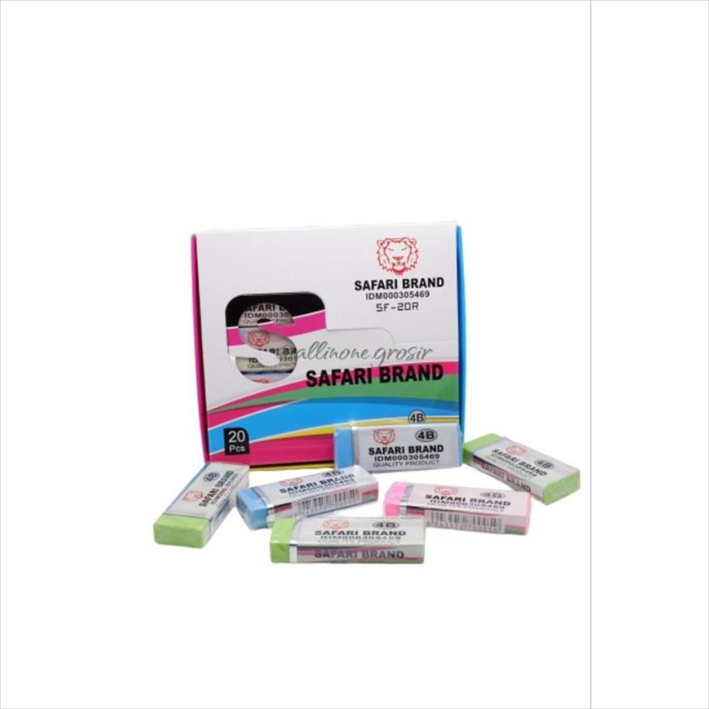 Jual (1BOX) Penghapus hapus pensil 4B warna warni merk safari | Shopee ...