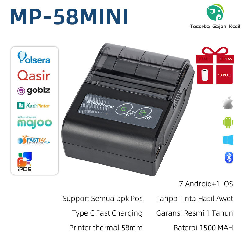 Jual 58MM PRINTER BLUETOOTH MINI PORTABLE CETAK RESI NOTA STRUK PENJUALAN Printer Thermal ...