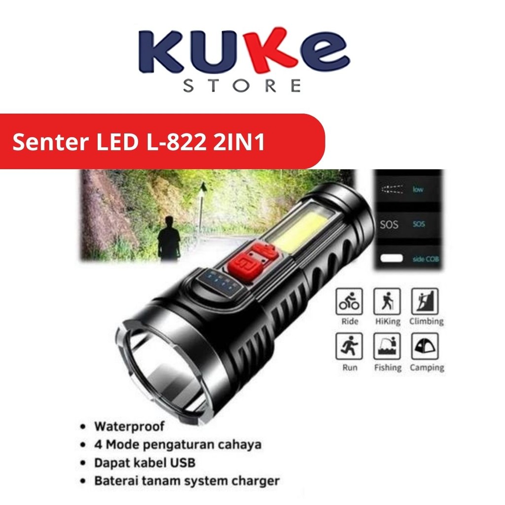 Jual Senter L-822 OSL + COB LED (2in1) / Senter Penerangan Jarak Jauh ...