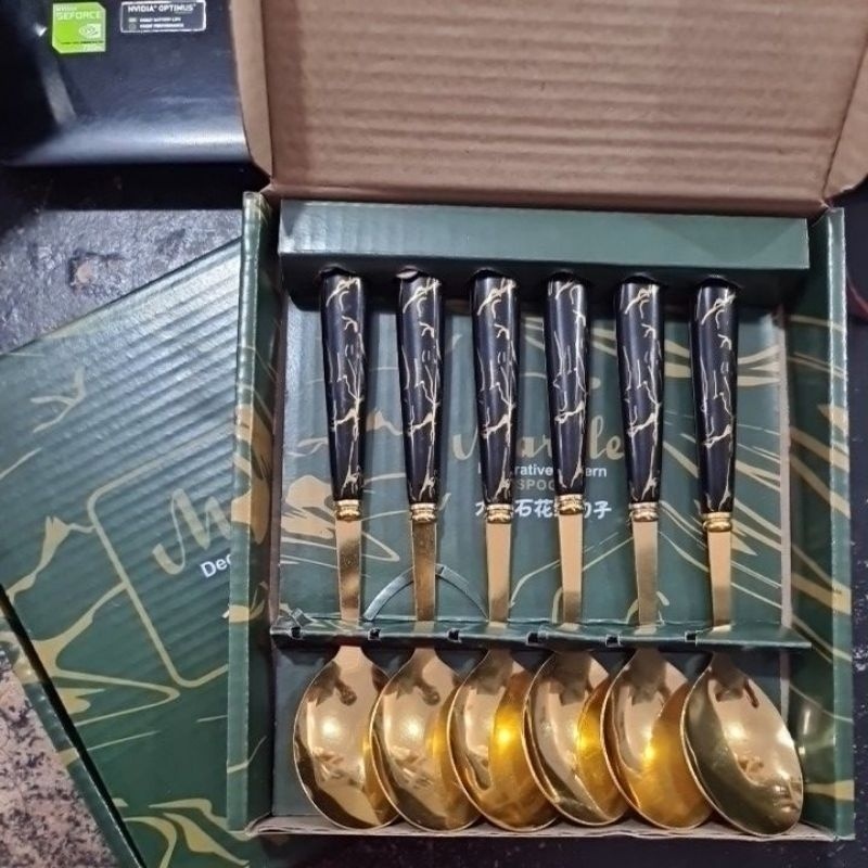 Jual SENDOK MAKAN SULTAN MARBEL GOLD Mewah Box isi 6pcs Gift set Spoon ...
