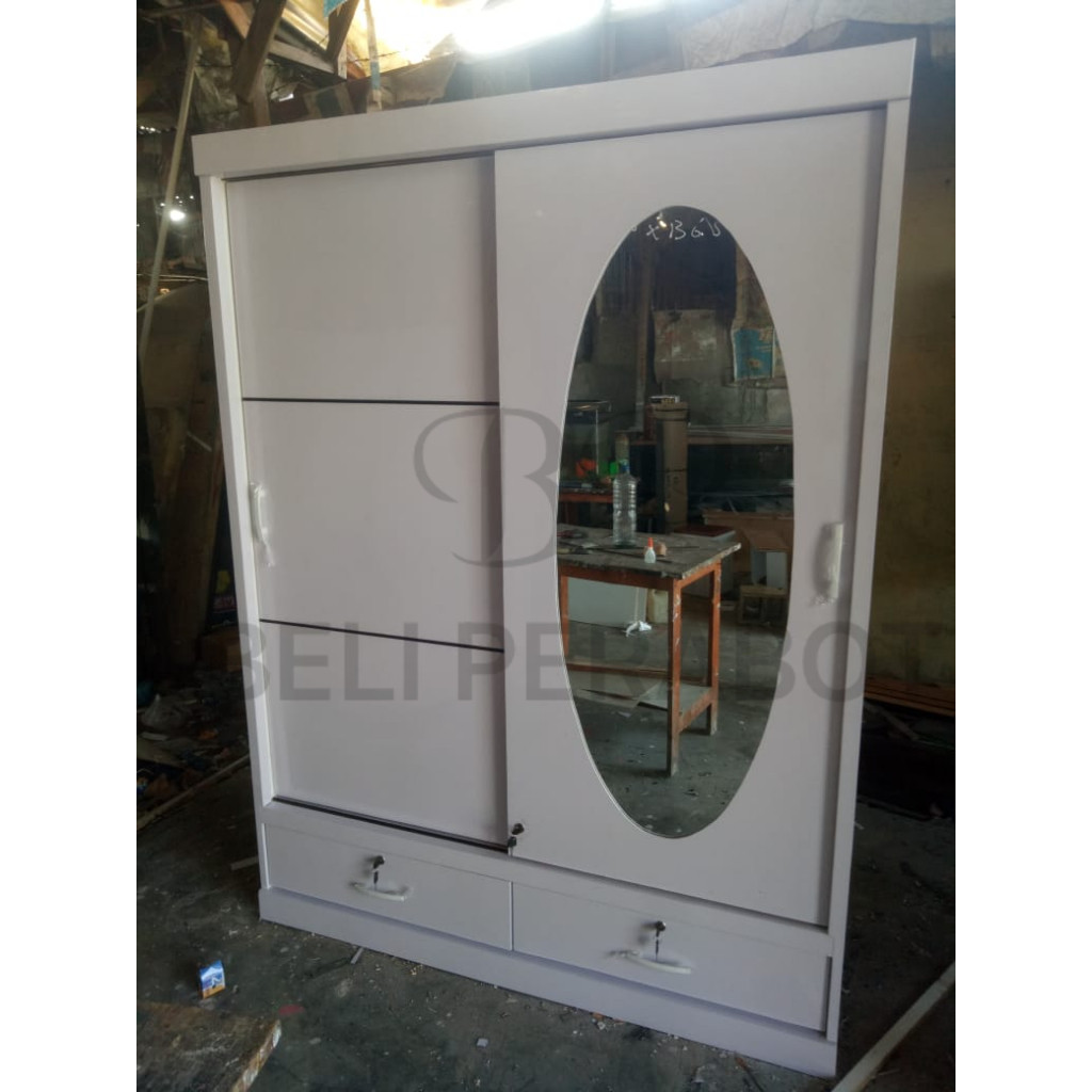 Jual [ PERABOTKU28 ] LEMARI PAKAIAN KAYU 2 PINTU SLIDING+CERMIN ...