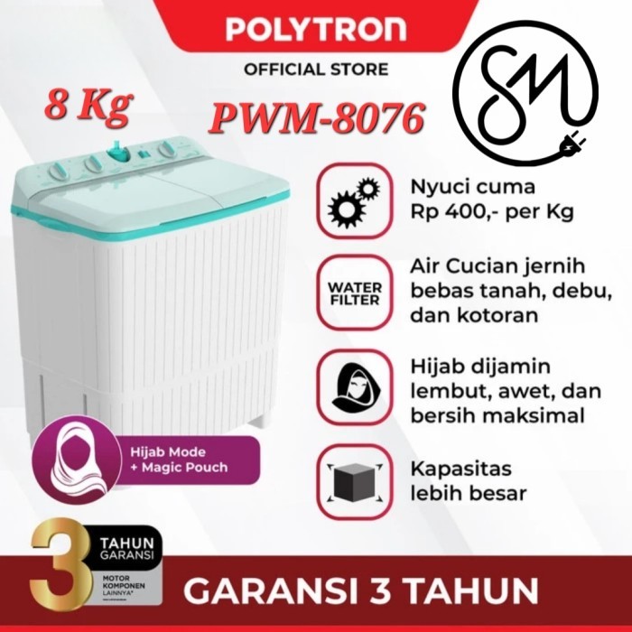 Jual Mesin cuci Polytron 8 Kg PWM-8076 Primadona Giant PWM8076 2 tabung ...