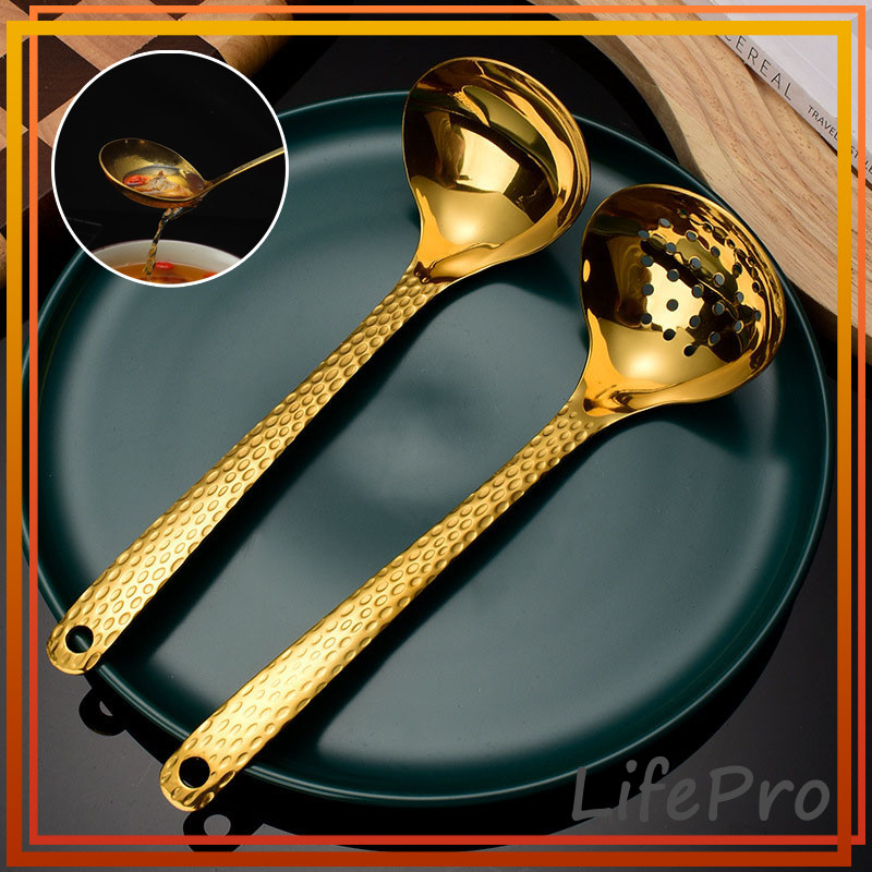 Jual 1 Gold Tekstur Stainless Soup Ladle Strainer Sup Sendok Kuah ...