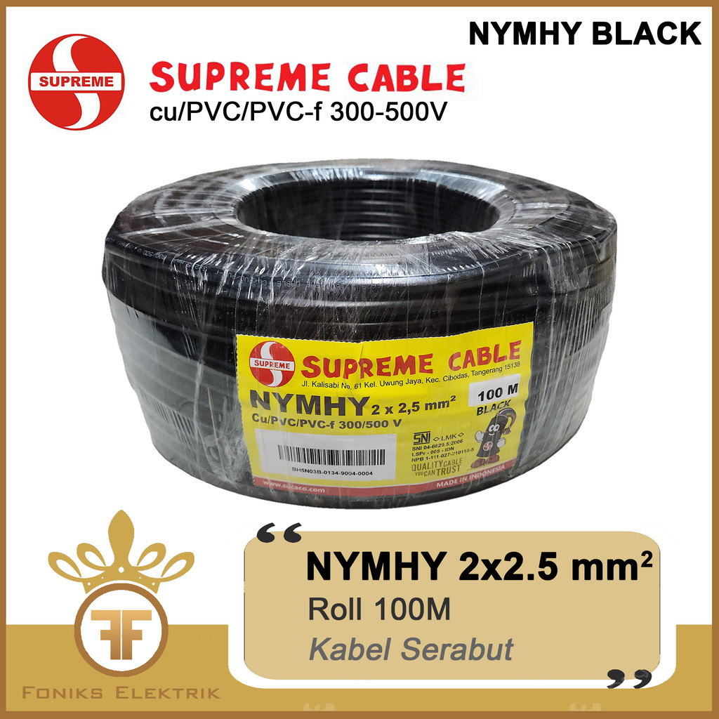Jual KABEL SERABUT SUPREME NYYHY / NYMHY BLACK 2X2.5 2x2,5 ROLL 100M HITAM | Shopee Indonesia