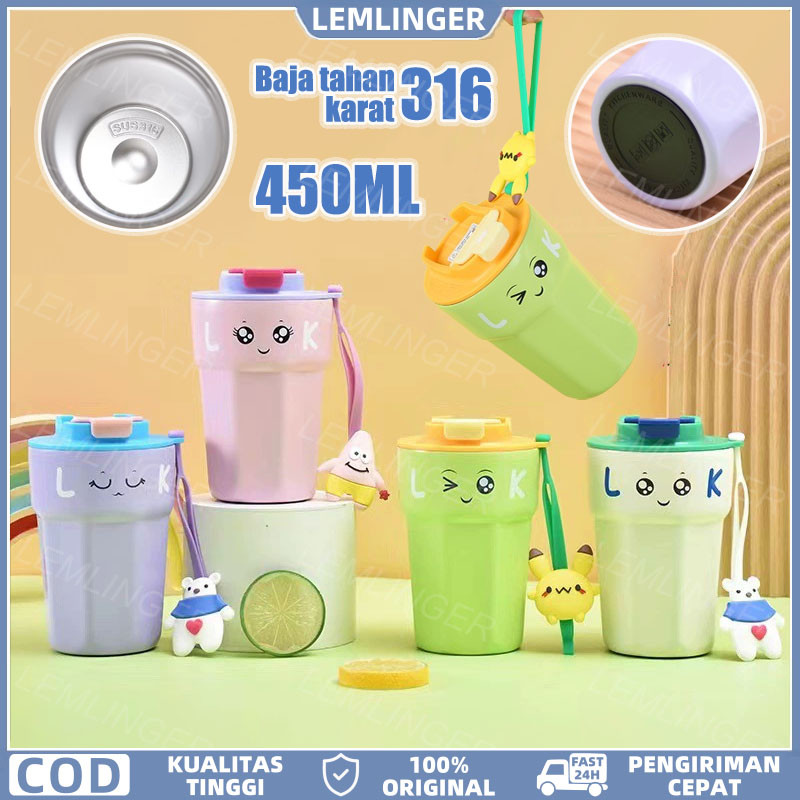 Jual 【LEMLINGER】Tumbler Botol Mug Kopi Teh Stainless Steel Lucu Botol ...