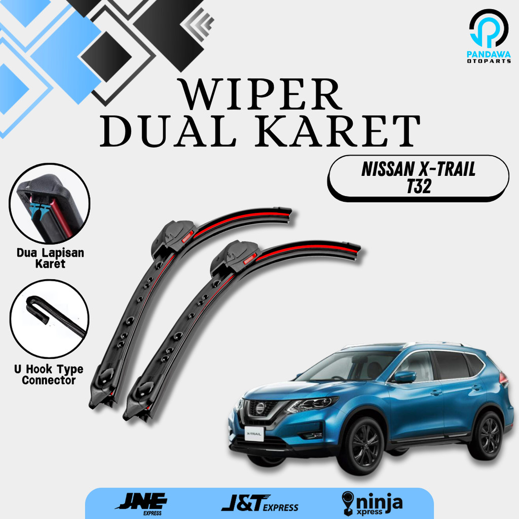 Jual Wiper Mobil Nissan X-Trail Xtrail T32 Wiper Frameless Double Karet ...