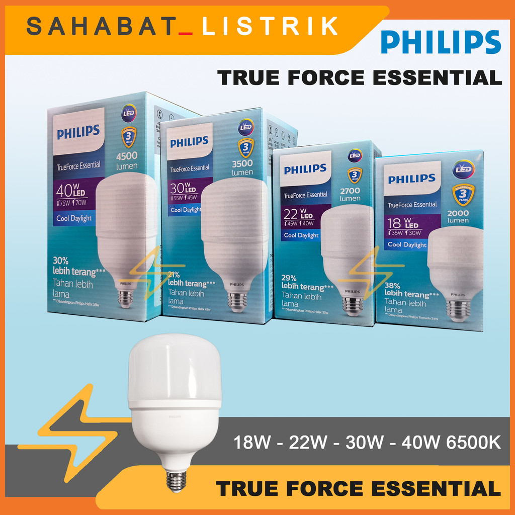 Jual Lampu Bohlam Tabung Besar Led PHILIPS TRUE FORCE ESSENTIAL 18W 22W ...