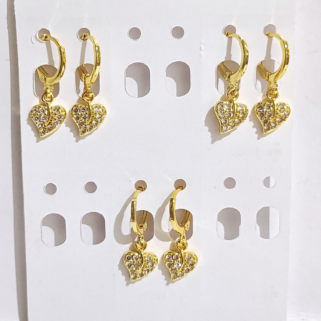 Jual 3 Pasang Anting Wanita Juntai Gold Dengan Permata Kristal Bening ...