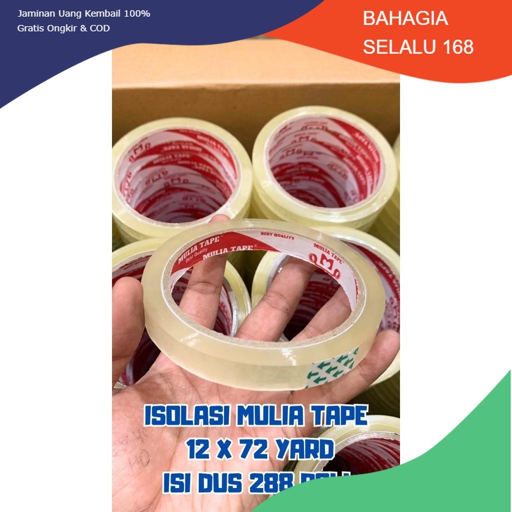 Jual Isolasi Mulia Tape Ukuran 12mm x 72 Yard Kemasan 1 Dus isi 288 ...