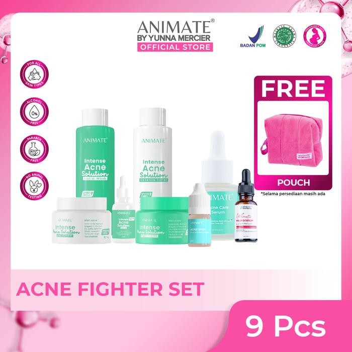Jual [FREE POUCH] Acne Fighter Set (Animate Intense Acne Solution ...