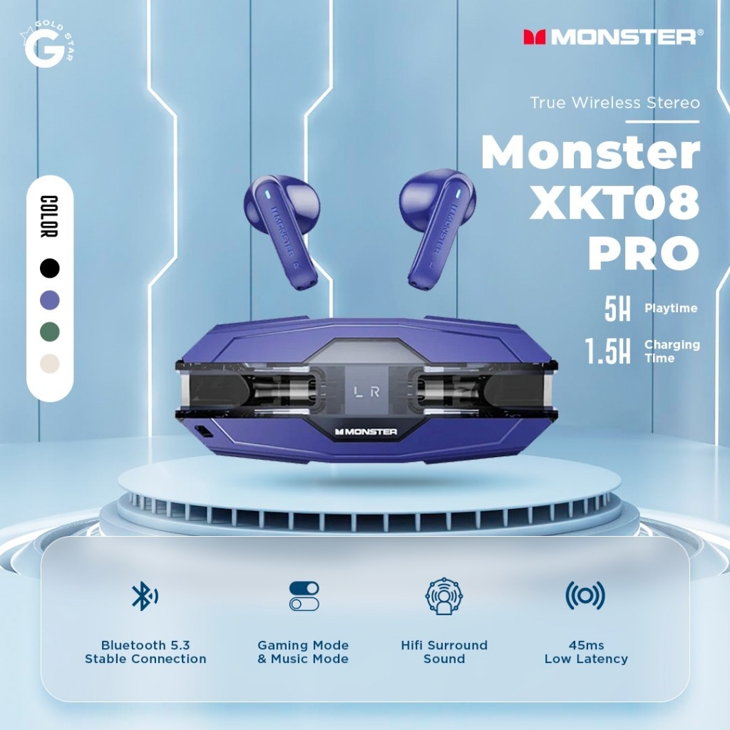 Jual Monster XKT08 Pro Wireless Bluetooth Earphone TWS HIFI Surround ...