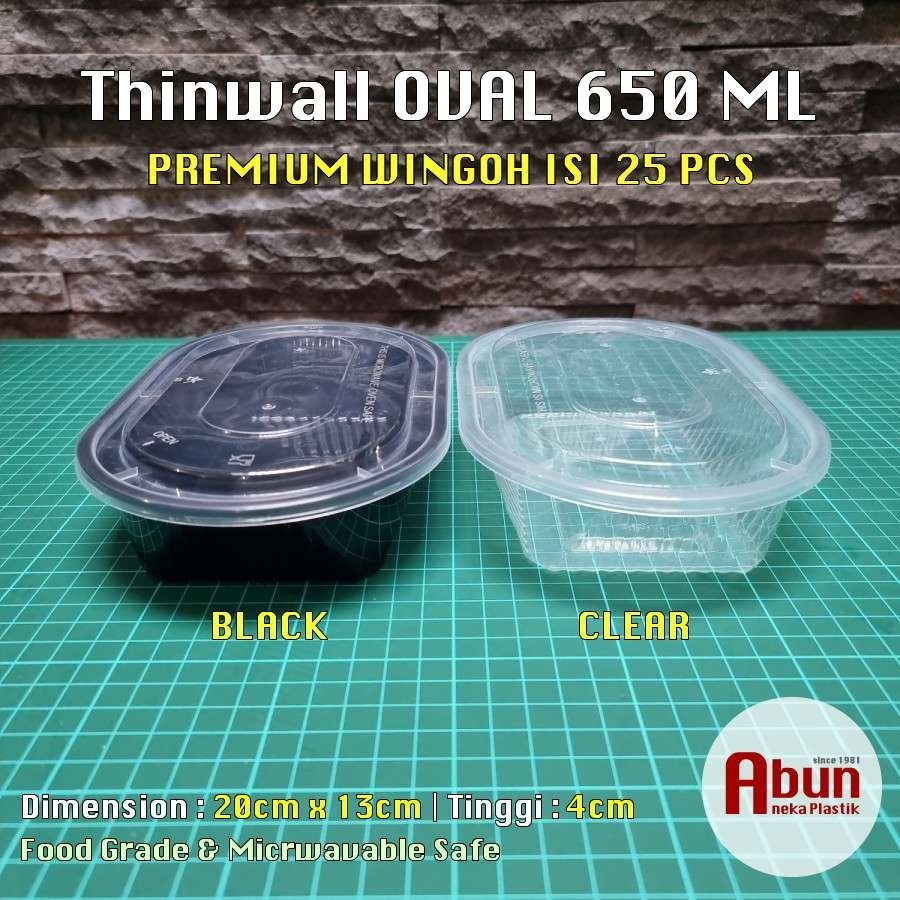 Jual Thinwall Oval 600ML (Wingoh) Black/Clear isi 25 Pcs | Shopee Indonesia