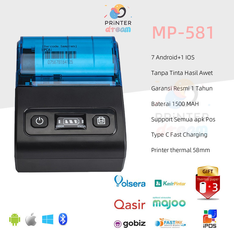 Jual Printer Thermal Bluetooth With Baterry Support Moka Pos Kasir Nota PPOB Alamat Label ...