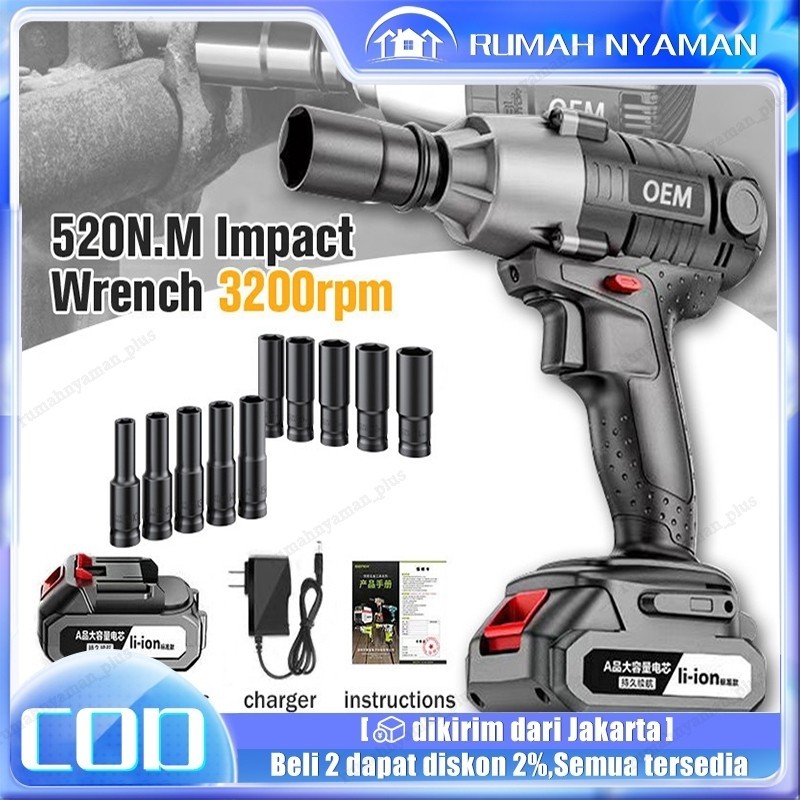 Jual Impact Wrench 21V Baterai Semua motor tembaga Cordless Kunci ...