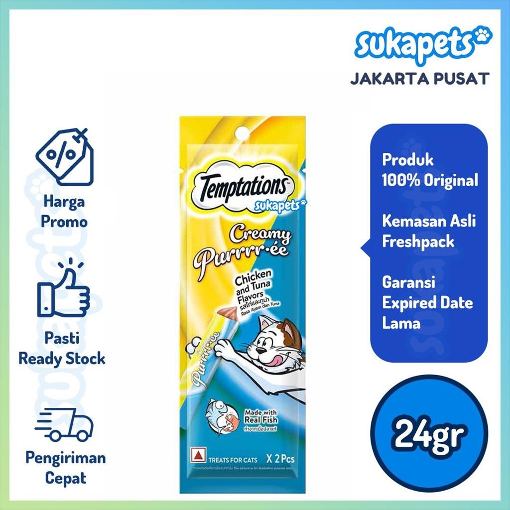 Jual Temptations Creamy Puree Chicken Tuna Snack Camilan Kucing 24gr ...