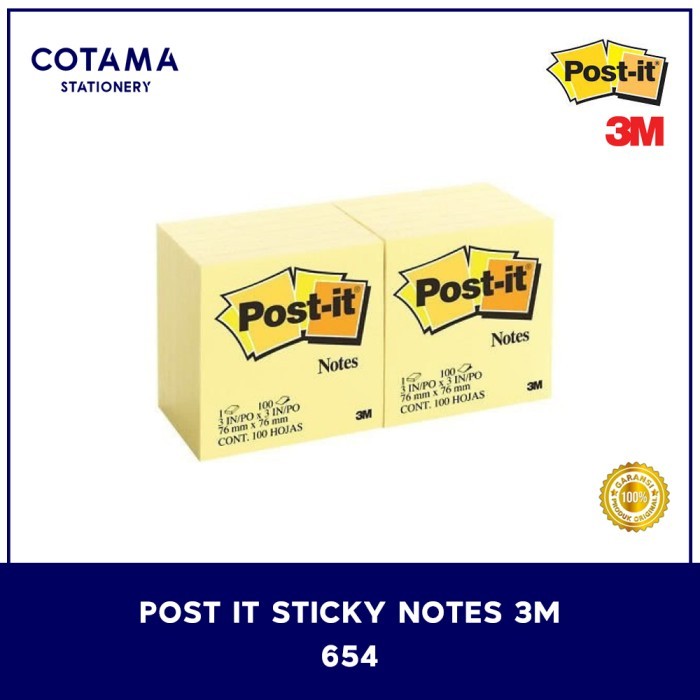 Jual Sticky Notes Post It 3M 654 Kuning Original - 76 x 76 mm | Shopee ...