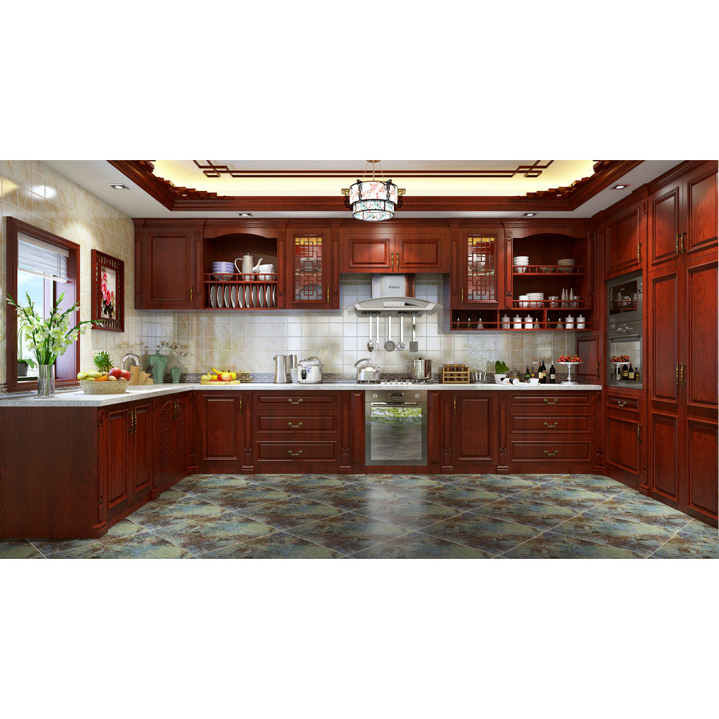 Jual New Model Antique Kitchen Cabinet Designs Cherry Solid Wood ...