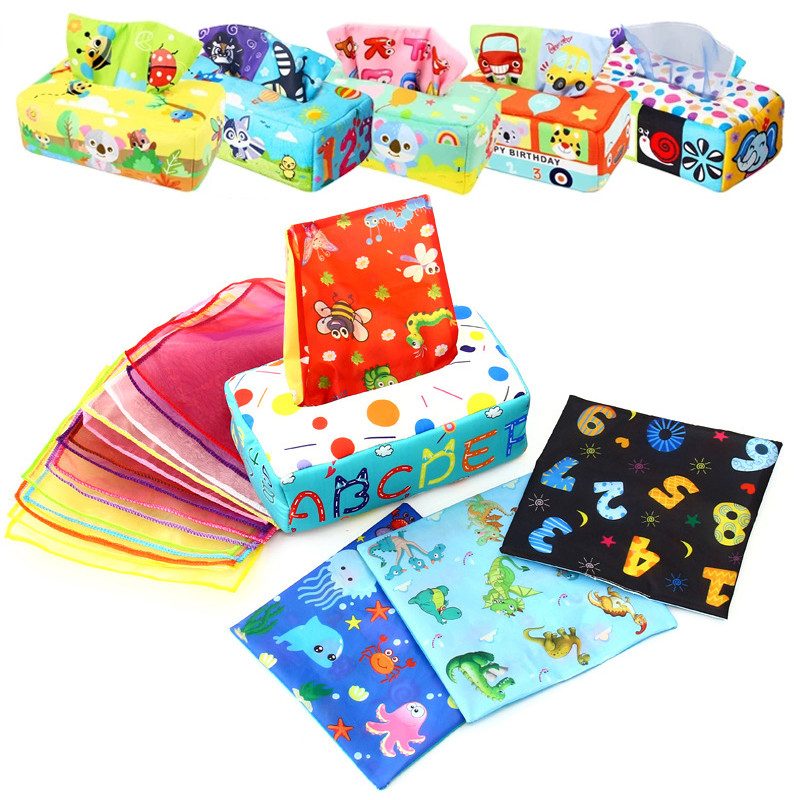 Jual Baby Sensory Toy My First Baby Tissue Box Montessori Soft Stuffed ...