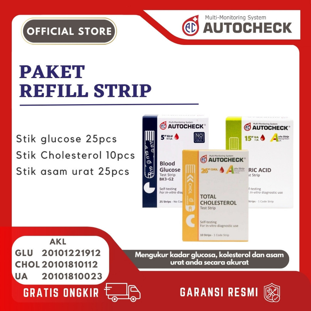 Jual Autocheck Strip Paket Refill Glucose Cholesterol Uric Acid Test ...