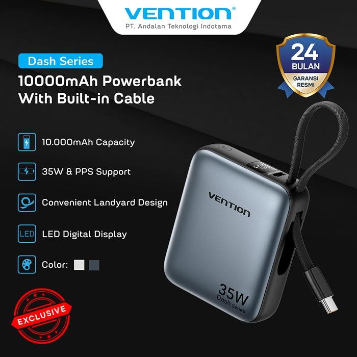 Jual Vention Powerbank Dash Series 10.000mAh 35W PD PPS Built in Cable Fast Charging - FHE - FHE ...